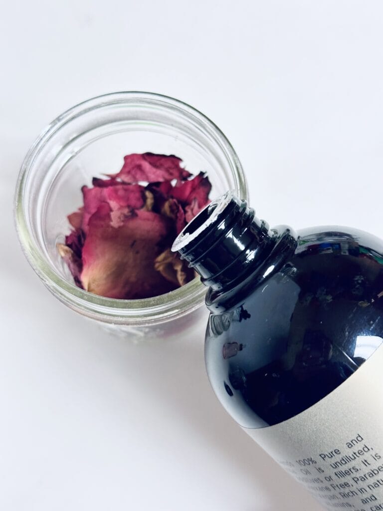 Homemade Rose Oil Recipe for Healthy Hair and Skin - She Needs Coffee